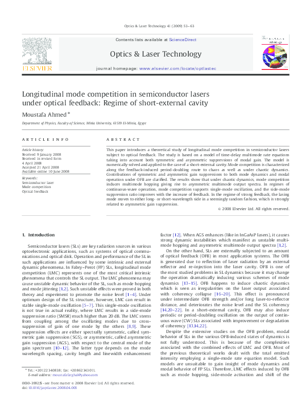 (PDF) Longitudinal mode competition in semiconductor lasers under optical feedback: Regime of ...