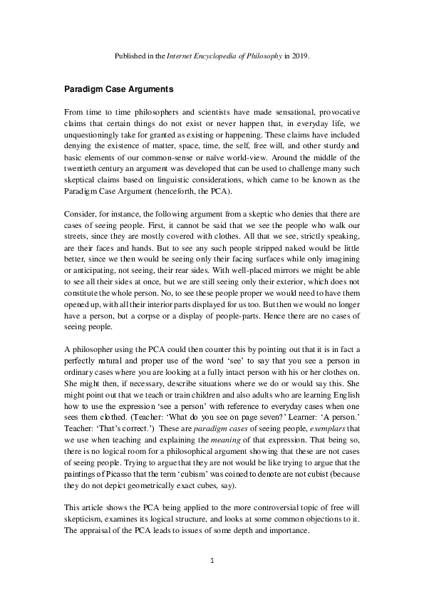 (PDF) Paradigm Case Arguments
