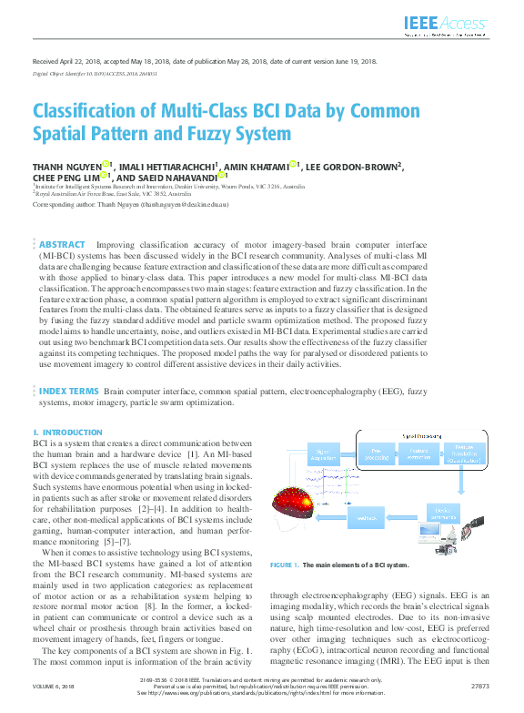 Pdf Classification Of Multi Class Bci Data By Common Spatial Pattern And Fuzzy System Thanh