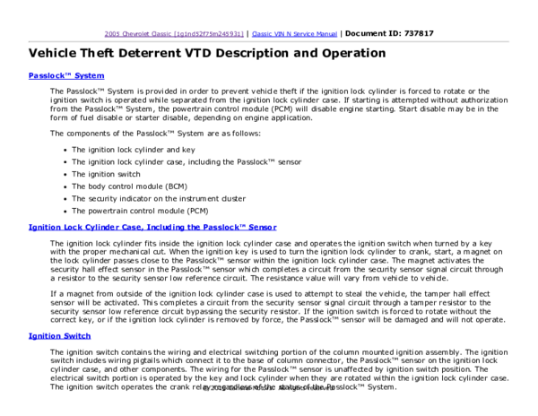 (PDF) Vehicle Theft Deterrent VTD Description and Operation Passlock ...