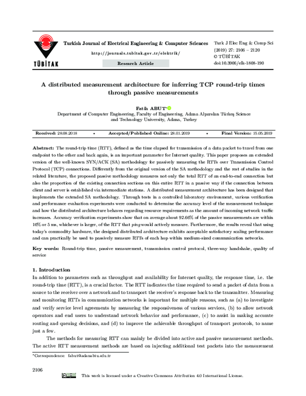 Pdf A Distributed Measurement Architecture For Inferring Tcp Round