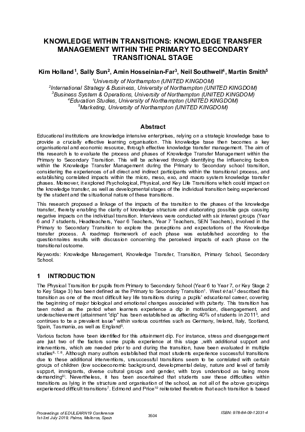 (PDF) KNOWLEDGE WITHIN TRANSITIONS: KNOWLEDGE TRANSFER MANAGEMENT ...