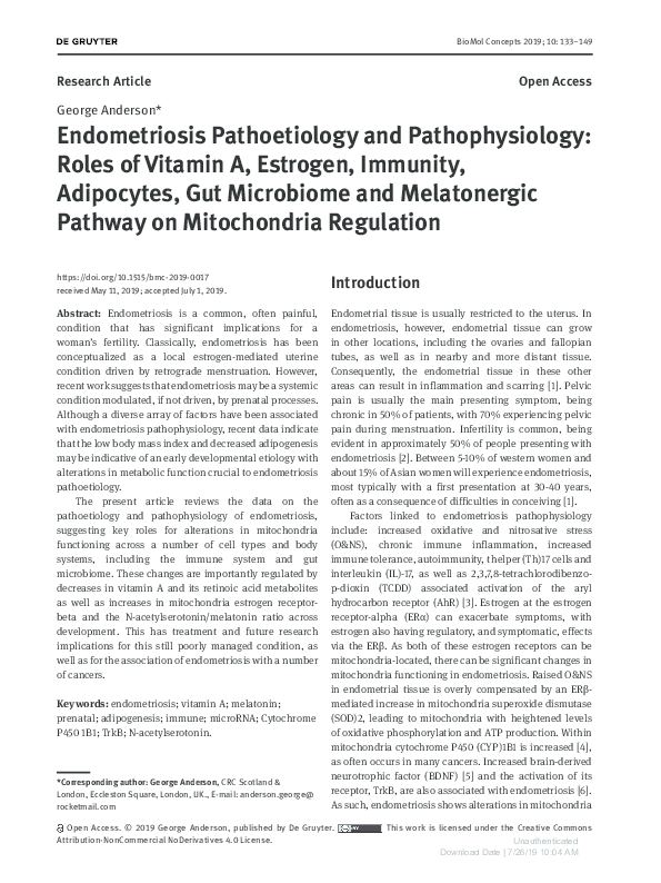 (PDF) Endometriosis Pathoetiology and Pathophysiology: Roles of Vitamin ...