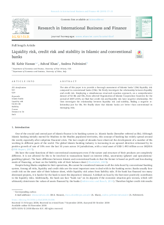 (PDF) Liquidity risk, credit risk and stability in Islamic and ...