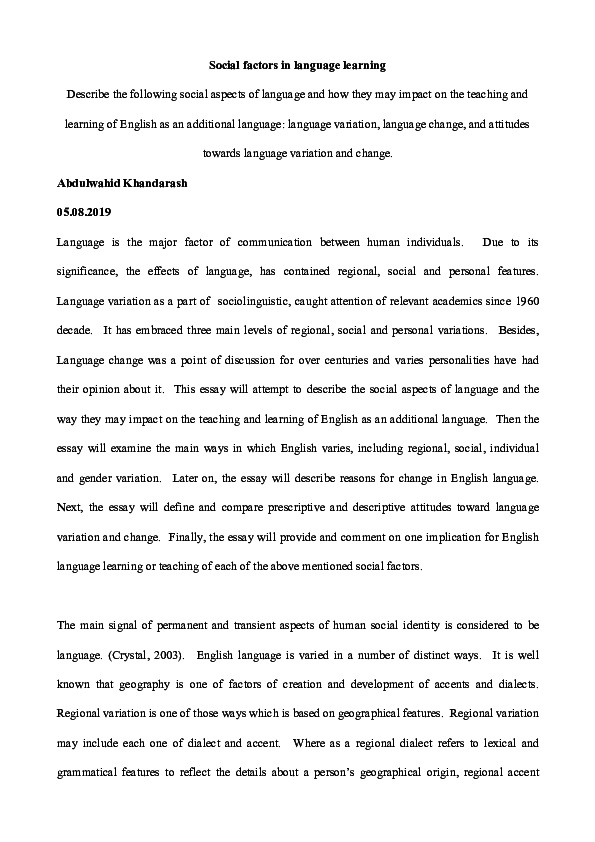 (PDF) Social factors in language learning
