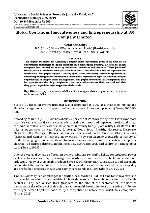 (PDF) 3M INNOVATION SUSTAINABILITY AND ENTREPRENEURSHIP