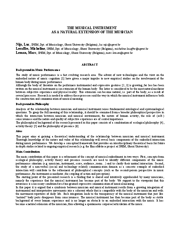 (PDF) The musical instrument as a natural extension of the musician