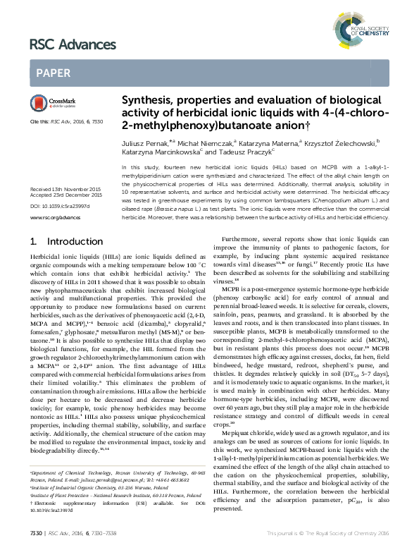 (PDF) Synthesis, properties and evaluation of biological activity of ...