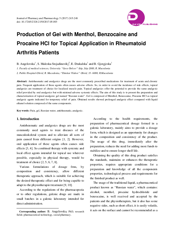 (PDF) Production of Gel with Menthol, Benzocaine and Procaine HCl for ...