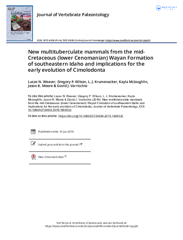 (PDF) New multituberculate mammals from the mid- Cretaceous (lower ...