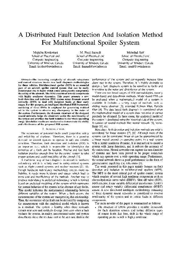 (PDF) A Distributed Fault Detection And Isolation Method For Multifunctional Spoiler System ...
