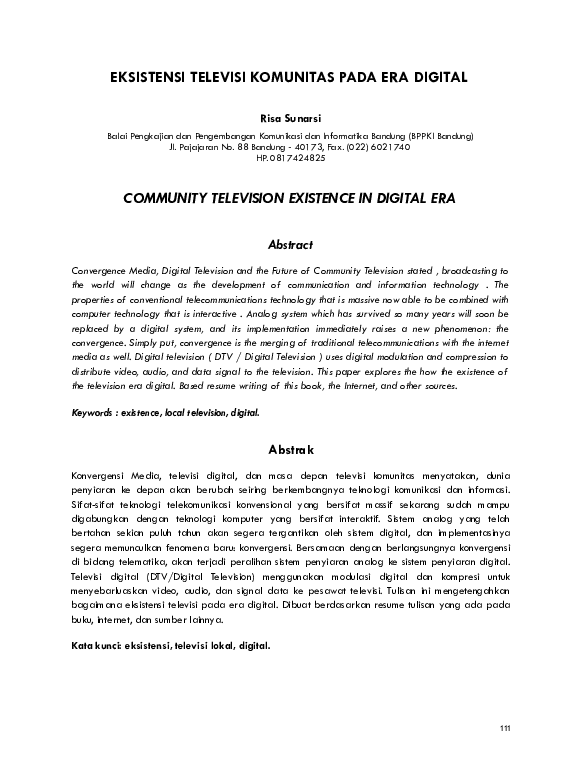 (PDF) EKSISTENSI TELEVISI KOMUNITAS PADA ERA DIGITAL COMMUNITY ...
