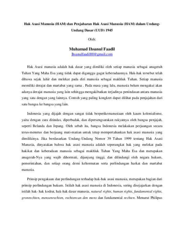 (DOC) Hak Asasi Manusia (HAM) dan Penjabaran Hak Asasi Manusia (HAM ...