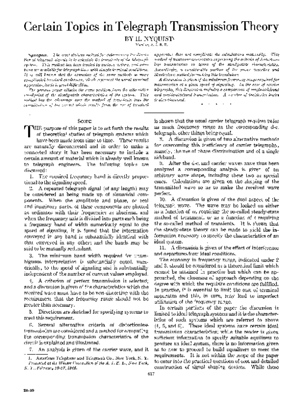 (PDF) Certain Topics in Telegraph Transmission Theor-y