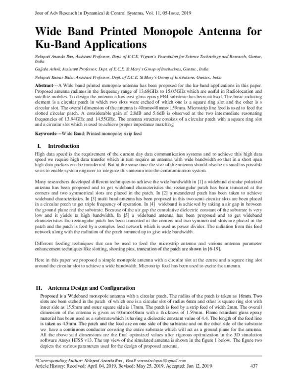 (PDF) Wide Band Printed Monopole Antenna for Ku-Band Applications