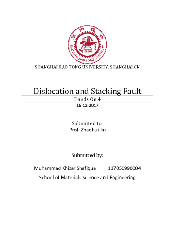 (PDF) Dislocation and Stacking Fault Hands On 4