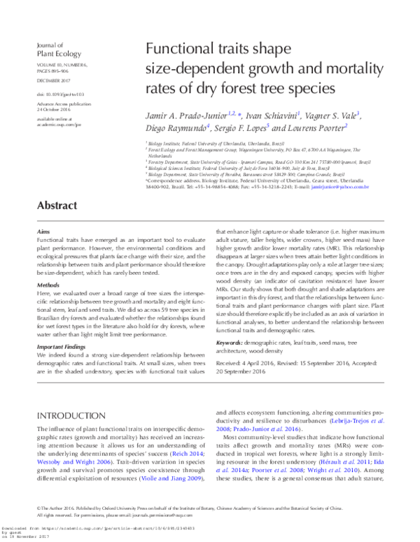 (PDF) Functional traits shape size-dependent growth and mortality rates ...
