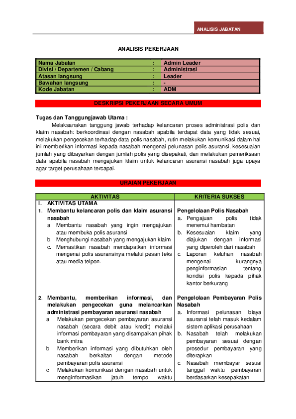 (DOC) PAPER ANALISIS PEKERJAAN