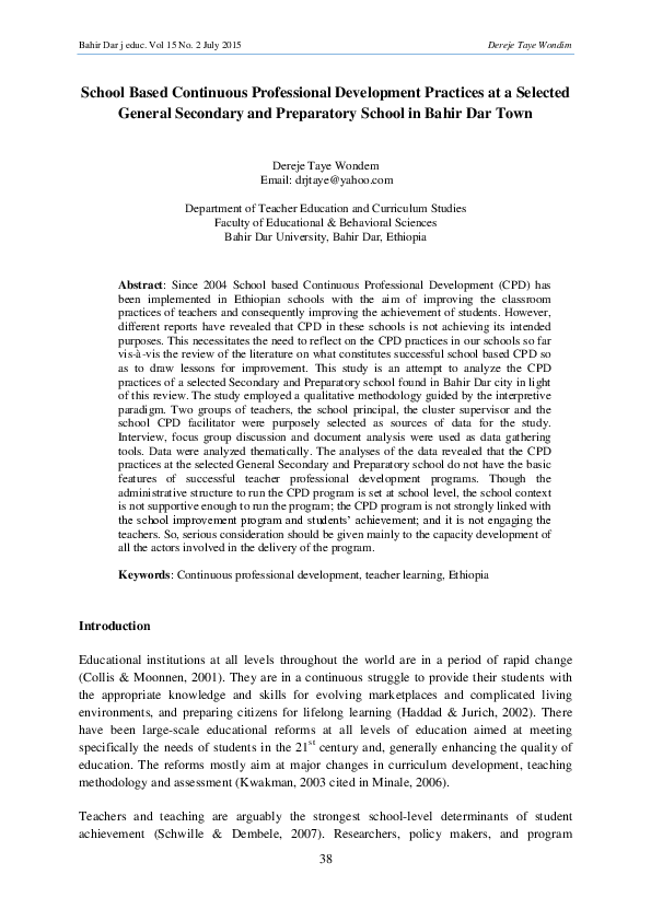 (PDF) School Based Continuous Professional Development Practices at a ...