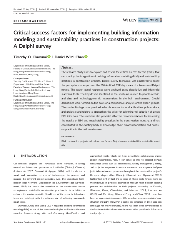 (PDF) Critical success factors for implementing building information modeling and sustainability ...