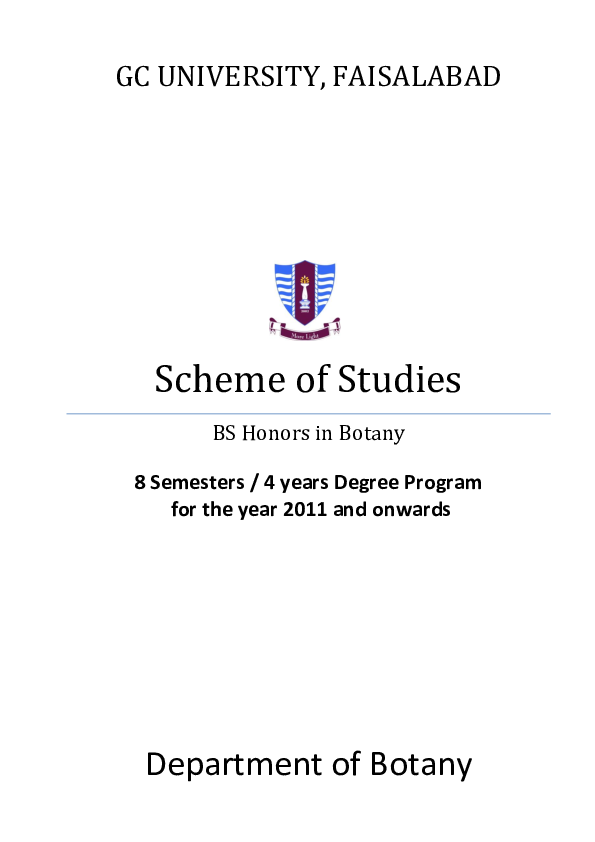 (PDF) Scheme of Studies BS Honors in Botany 8 Semesters / 4 years ...