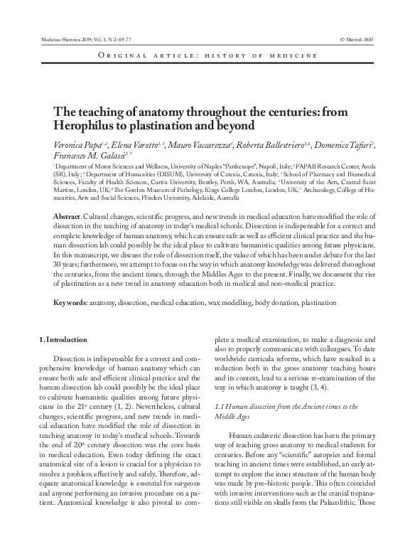 (PDF) The teaching of anatomy throughout the centuries: from Herophilus ...