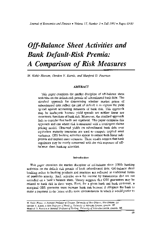 (PDF) Off Balance Sheet Activities and Bank Default Risk Premia