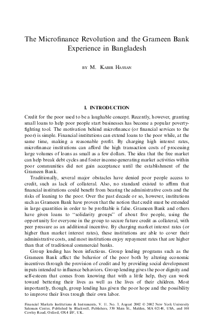 (PDF) Microfinance Revolution and the Grameen Bank Experience in Bangladesh