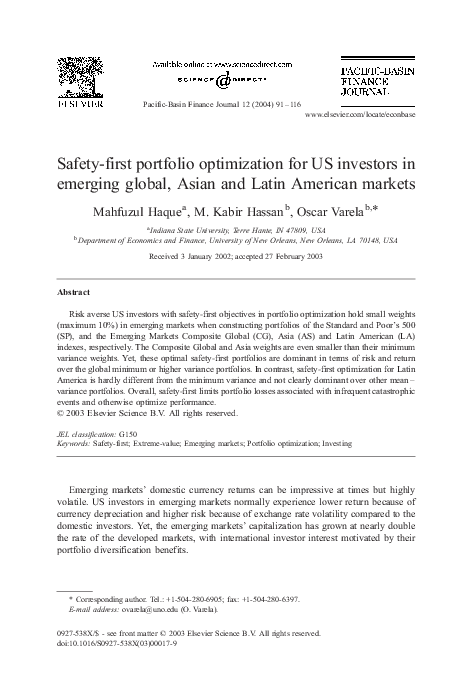 (PDF) Safety-First Portfolio Optimization for U.S. Investors in ...