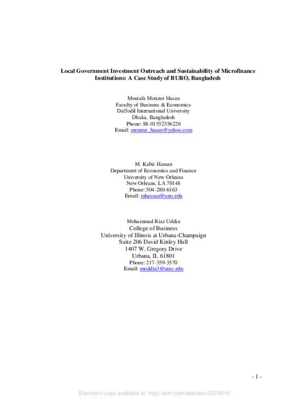 (PDF) Local Government Investment Outreach and Sustainability of ...