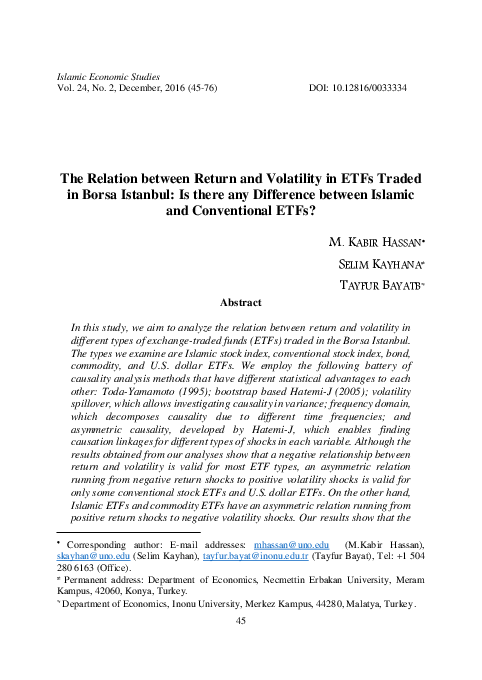 Pdf Relationship Between Return And Volatility In Etfs Traded In Borsa Istanbul