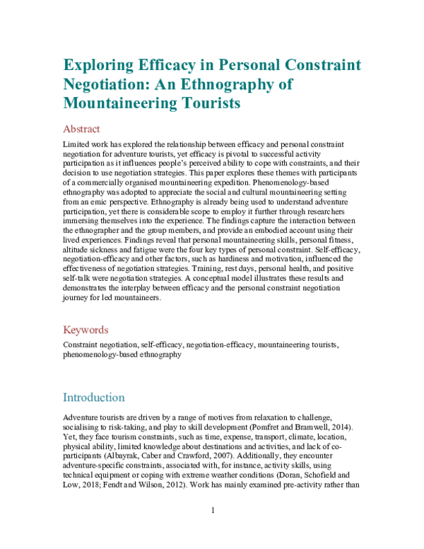 (PDF) Exploring Efficacy in Personal Constraint Negotiation: An ...
