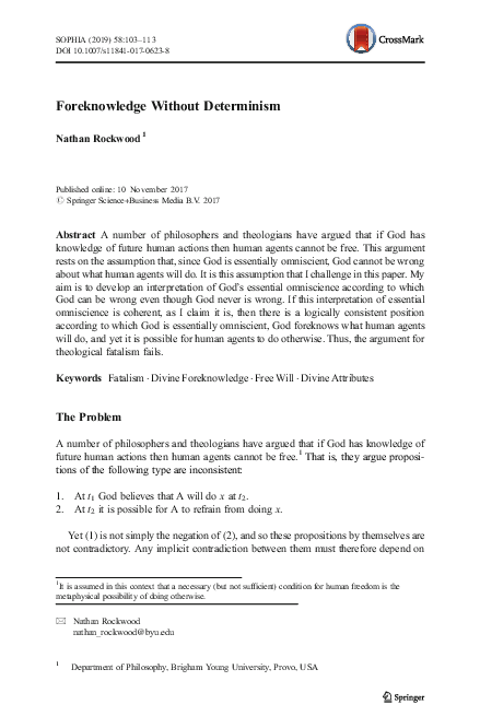 (PDF) Foreknowledge Without Determinism