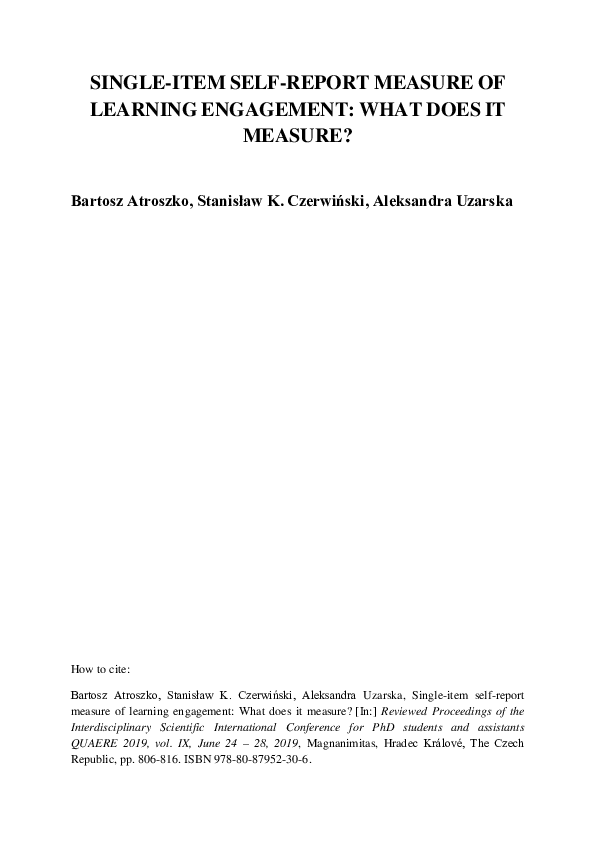 (PDF) Single-item self-report measure of learning engagement: What does ...