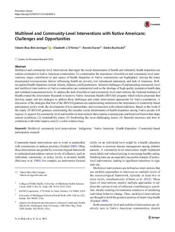 (PDF) Multilevel and Community-Level Interventions with Native ...
