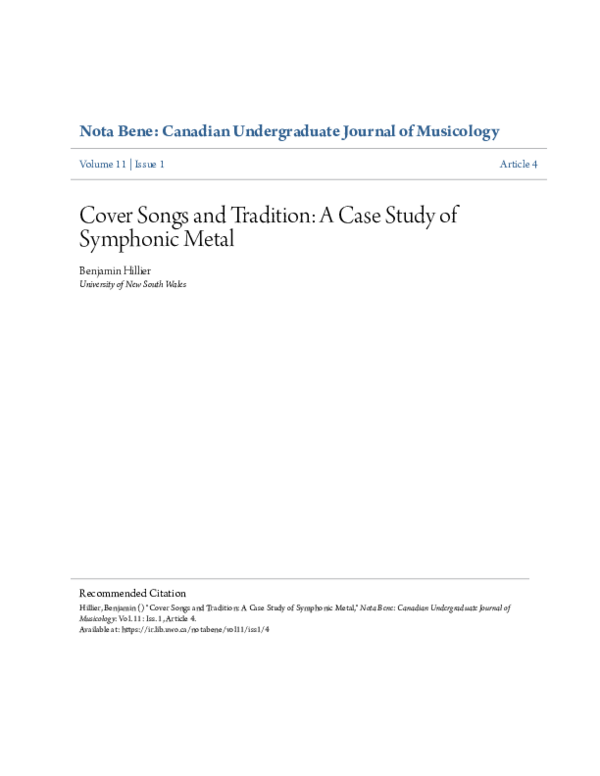 (PDF) Cover Songs and Tradition: A Case Study of Symphonic Metal