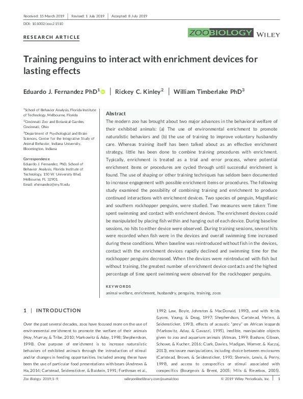 (PDF) Training Penguins to Interact with Enrichment Devices for Lasting ...