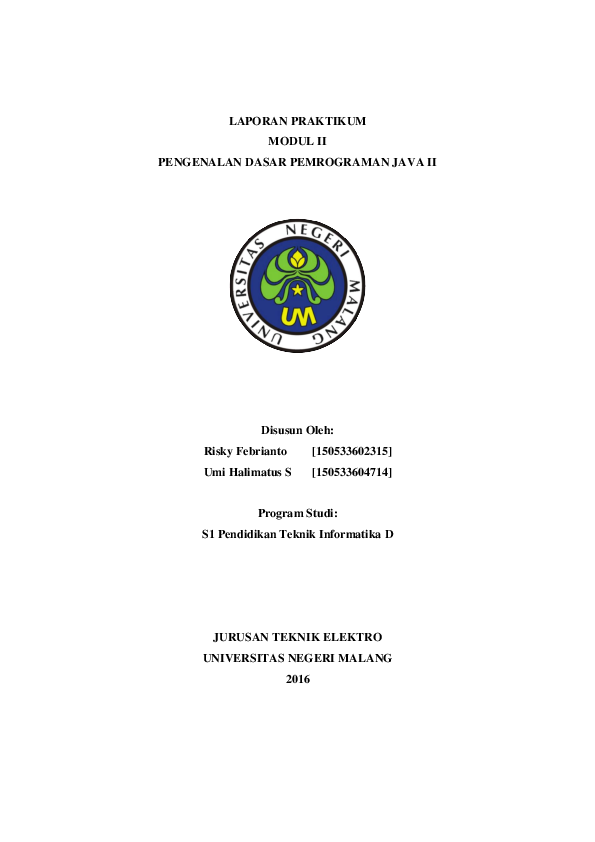 (DOC) LAPORAN PRAKTIKUM PENGENALAN DASAR PEMROGRAMAN JAVA II