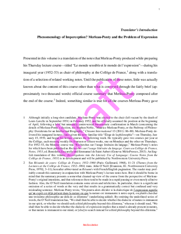 (PDF) Phenomenology of Imperception? Merleau-Ponty and the Problem of ...