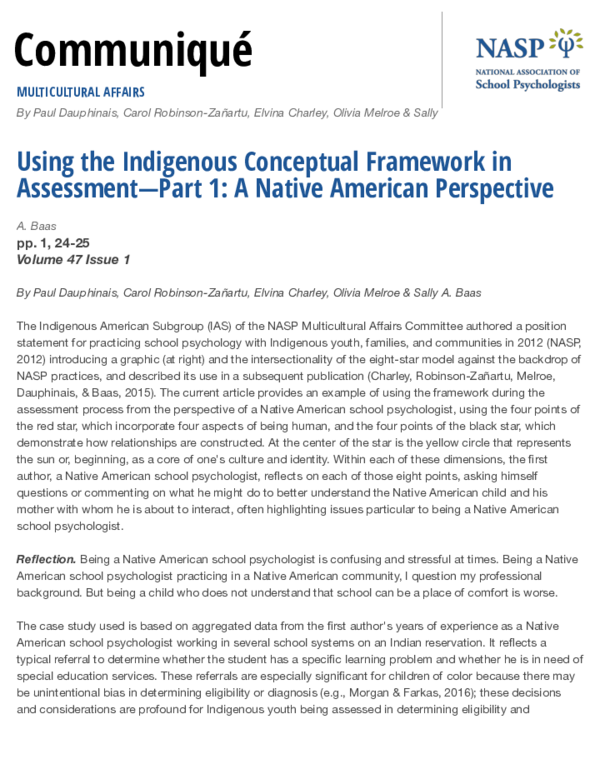 Pdf Using The Indigenous Conceptual Framework In Assessment Part 1 A