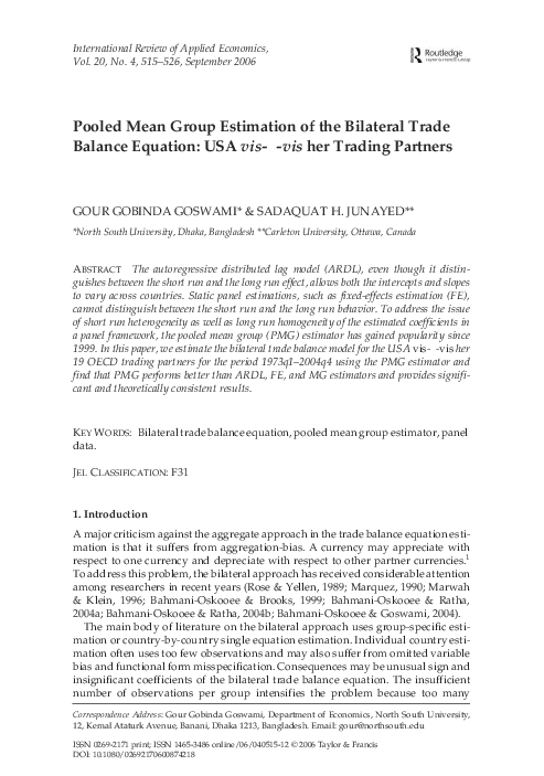 (PDF) Pooled Mean Group Estimation of the Bilateral Trade Balance ...