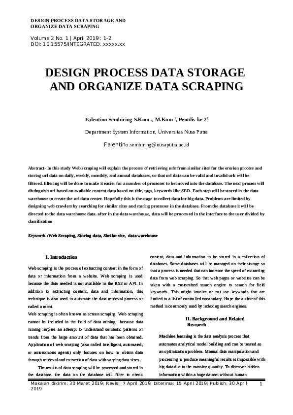 (PDF) DESIGN PROCESS DATA STORAGE AND ORGANIZE DATA SCRAPING Volume 2 No. 1 | DESIGN PROCESS ...