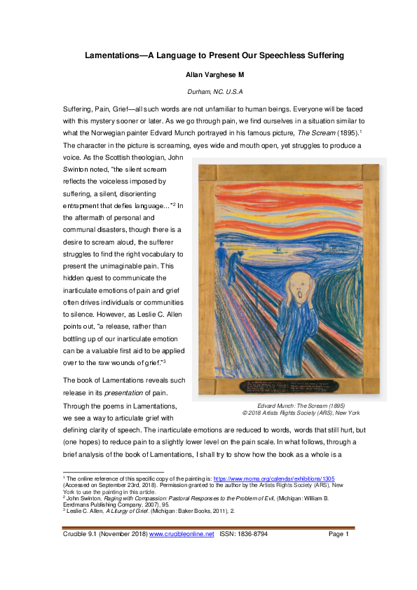 (PDF) Lamentations-A Language to Present Our Speechless Suffering
