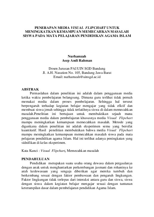 (PDF) PENERAPAN MEDIA VISUAL FLIPCHART UNTUK MENINGKATKAN KEMAMPUAN MEMECAHKAN MASALAH SISWA ...