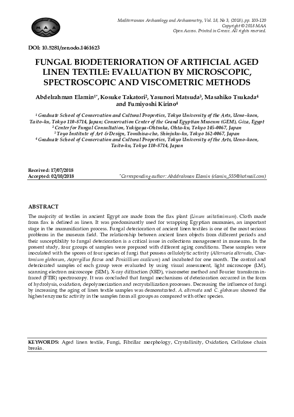 (PDF) FUNGAL BIODETERIORATION OF ARTIFICIAL AGED LINEN TEXTILE ...