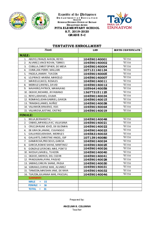 (DOC) GRADE 5 C | Jhanie Lapid - Academia.edu
