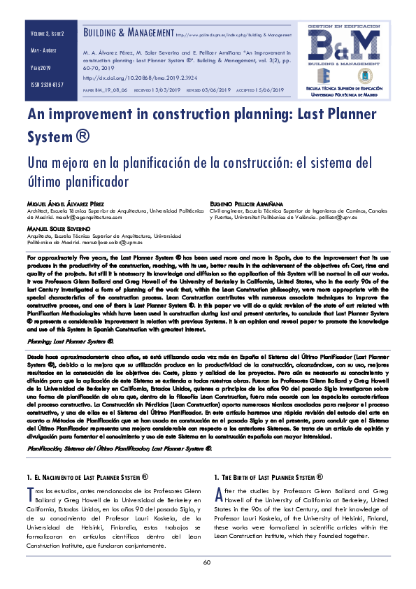 (PDF) An Improvement in Construction Planning: Last Planner System (R)