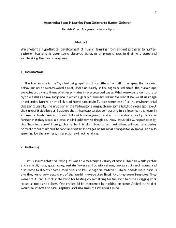 (PDF) Hypothetical Steps in Learning From Gatherer to Hunter -Gatherer