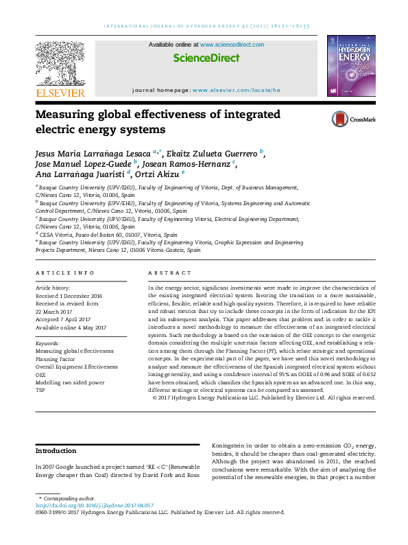 (PDF) Measuring global effectiveness of integrated electric energy systems