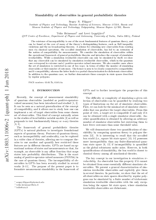 (PDF) Simulability of observables in general probabilistic theories